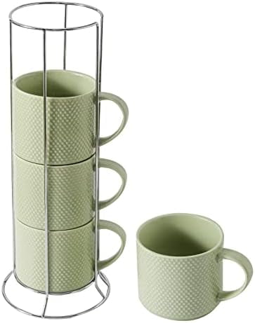 Coffee Mugs Set with rack, 15 Ounce Porcelain Stackable Large Coffee ...