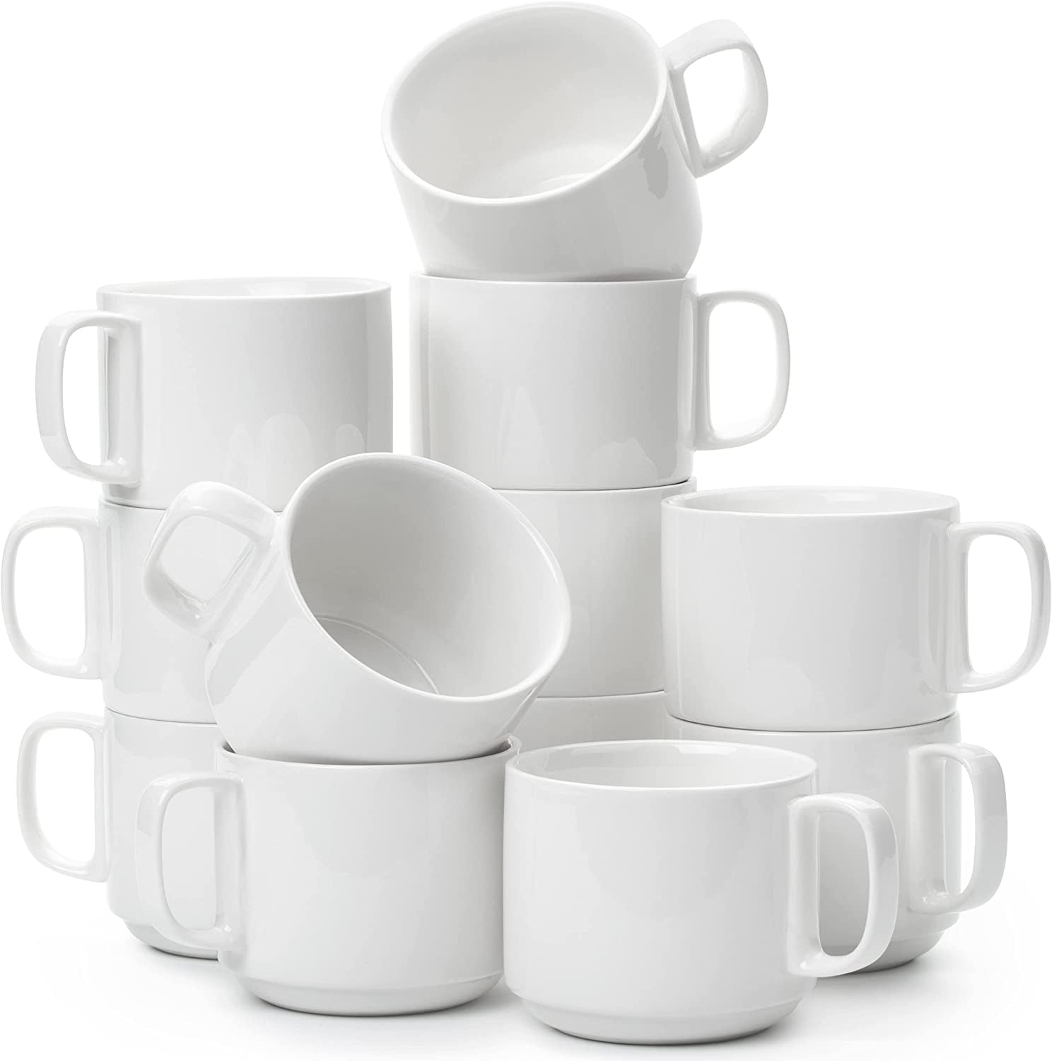 Coffee Mugs, White, 12 Pack, 12 Oz (350 ml), Porcelain Coffee Mugs ...