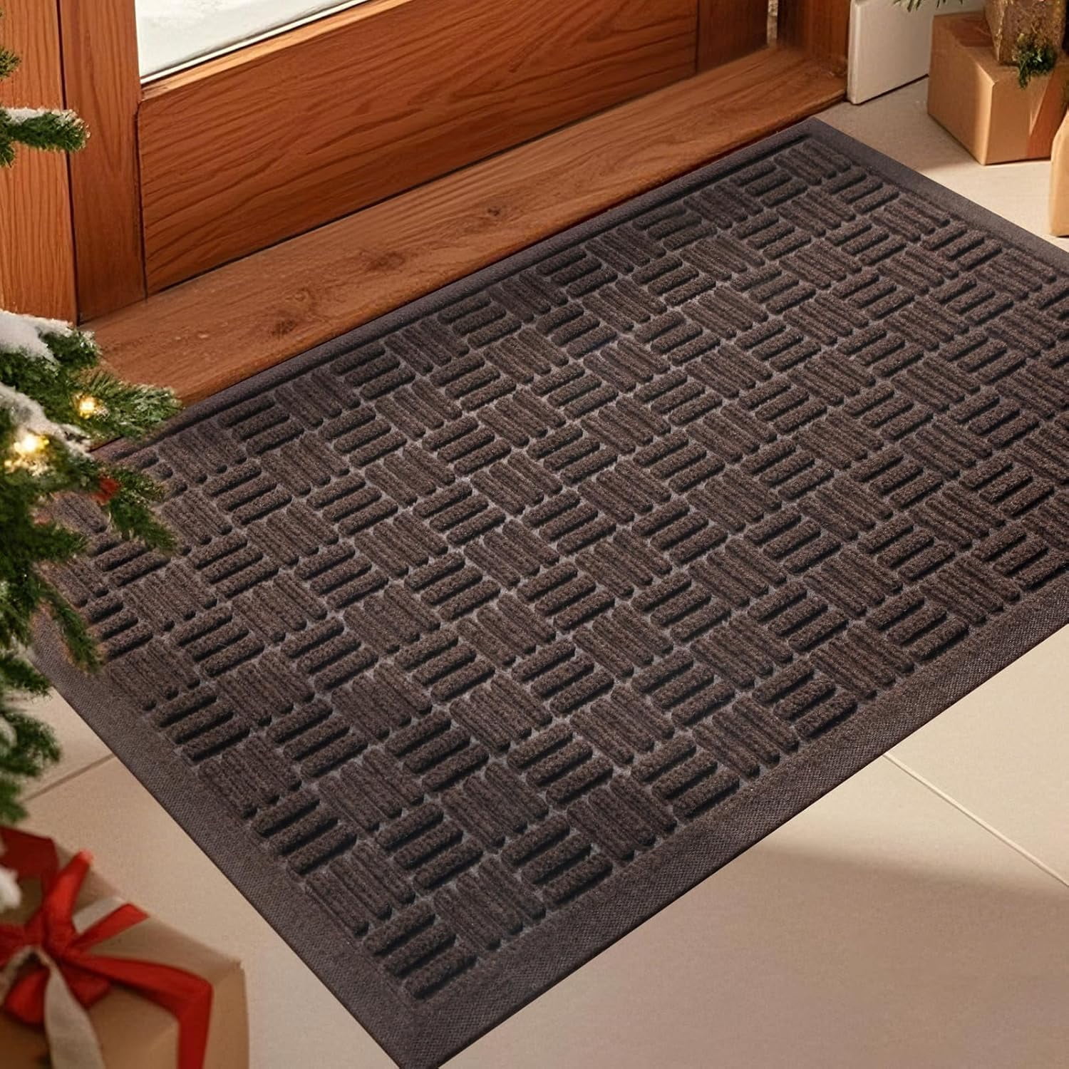 Coffee Non‑Slip Rubber Doormat, 29.5×17in, Waterproof Dirt‑Trapping All ...