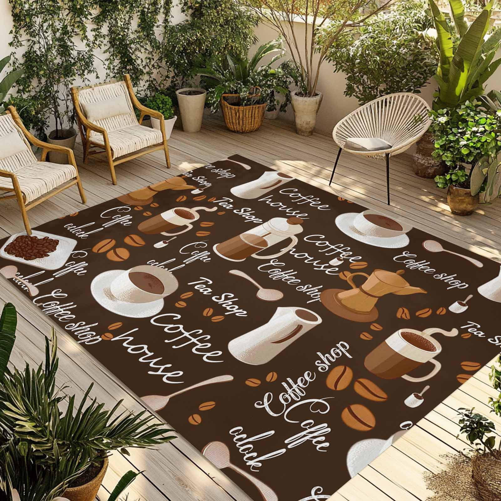 Coffee Outdoor Rug for Patio/Deck/Porch, Non-Slip Large Area Rug 3 x 5 ...