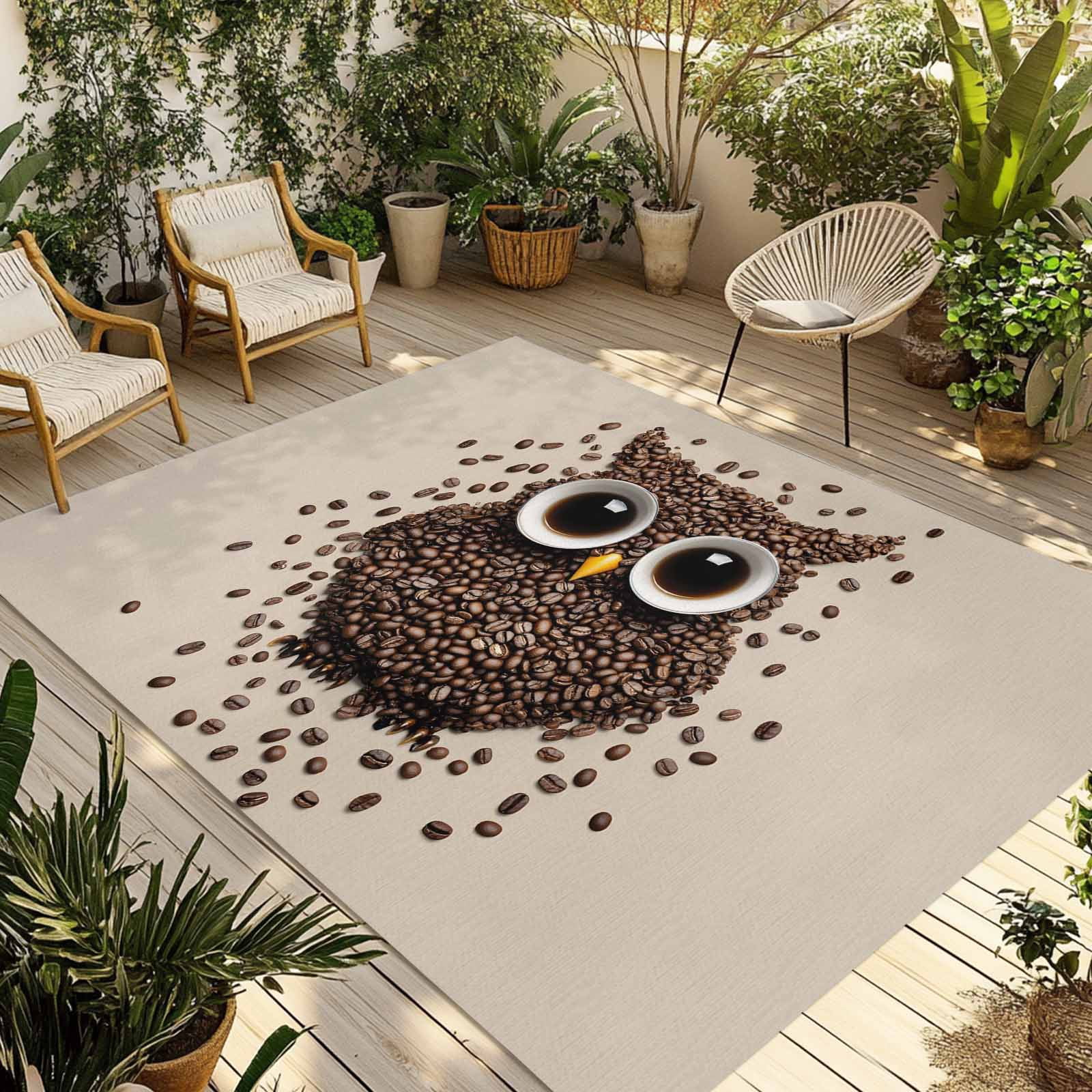 Coffee Owl Outdoor Rug 5x7 Ft - Reversible Patio Rug Outdoor Camping ...