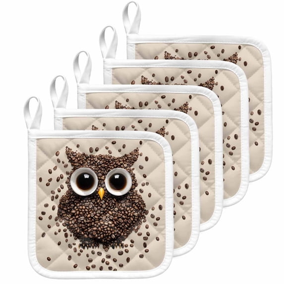 Coffee Owl Pot Holders for Kitchen Heatproof Potholder, 5 Pack Cute ...