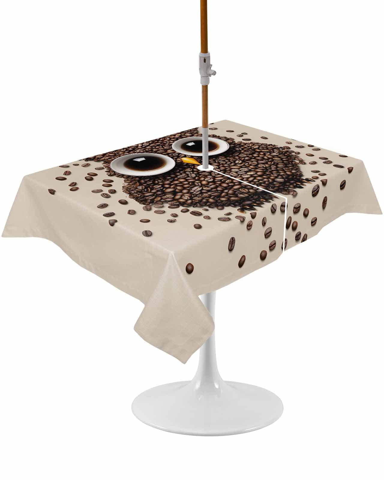 Coffee Owl Rectangle Outdoor Tablecloth, Waterproof Table Cloth Cover ...