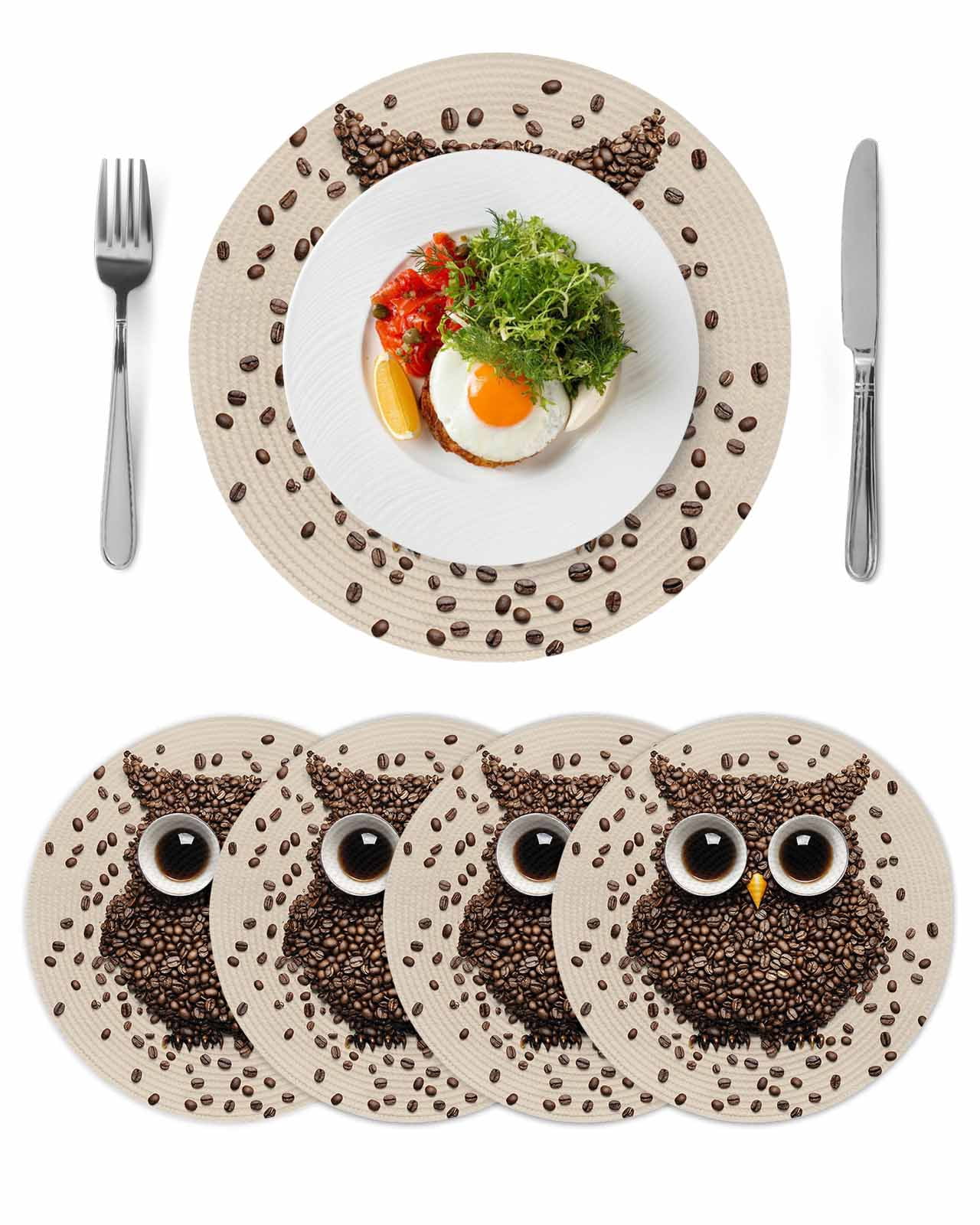 Coffee Owl Round Placemats Set of 4 for Dinning Tables,Heat-proof ...