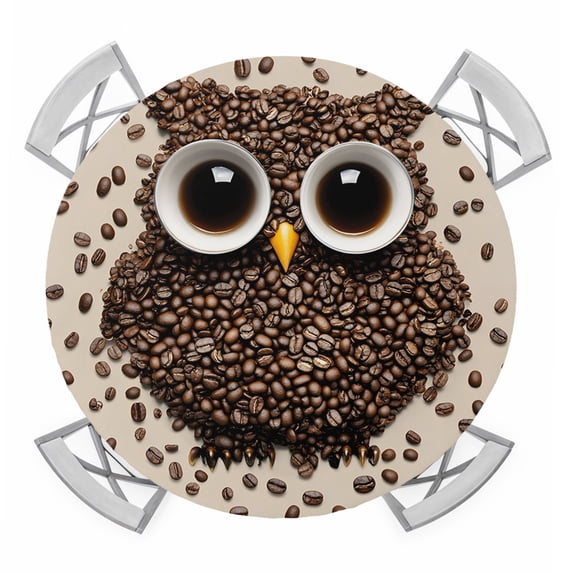 Coffee Owl Round Tablecloth for 45-54 Inch Tables, Fitted Table Cover ...