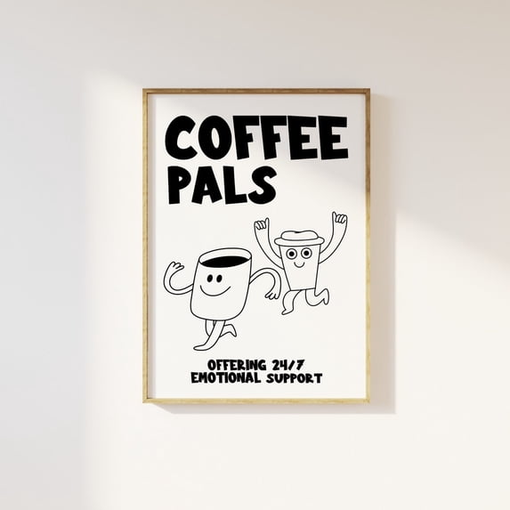Coffee Pals Illustration Kitchen Print, Unframed Paper Poster 8x10in ...