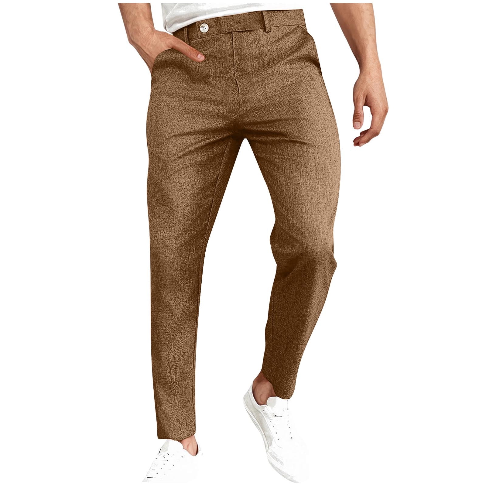Coffee Pants for Man Summer Fall Faux Gauze Linen Wild Cargo Beach ...