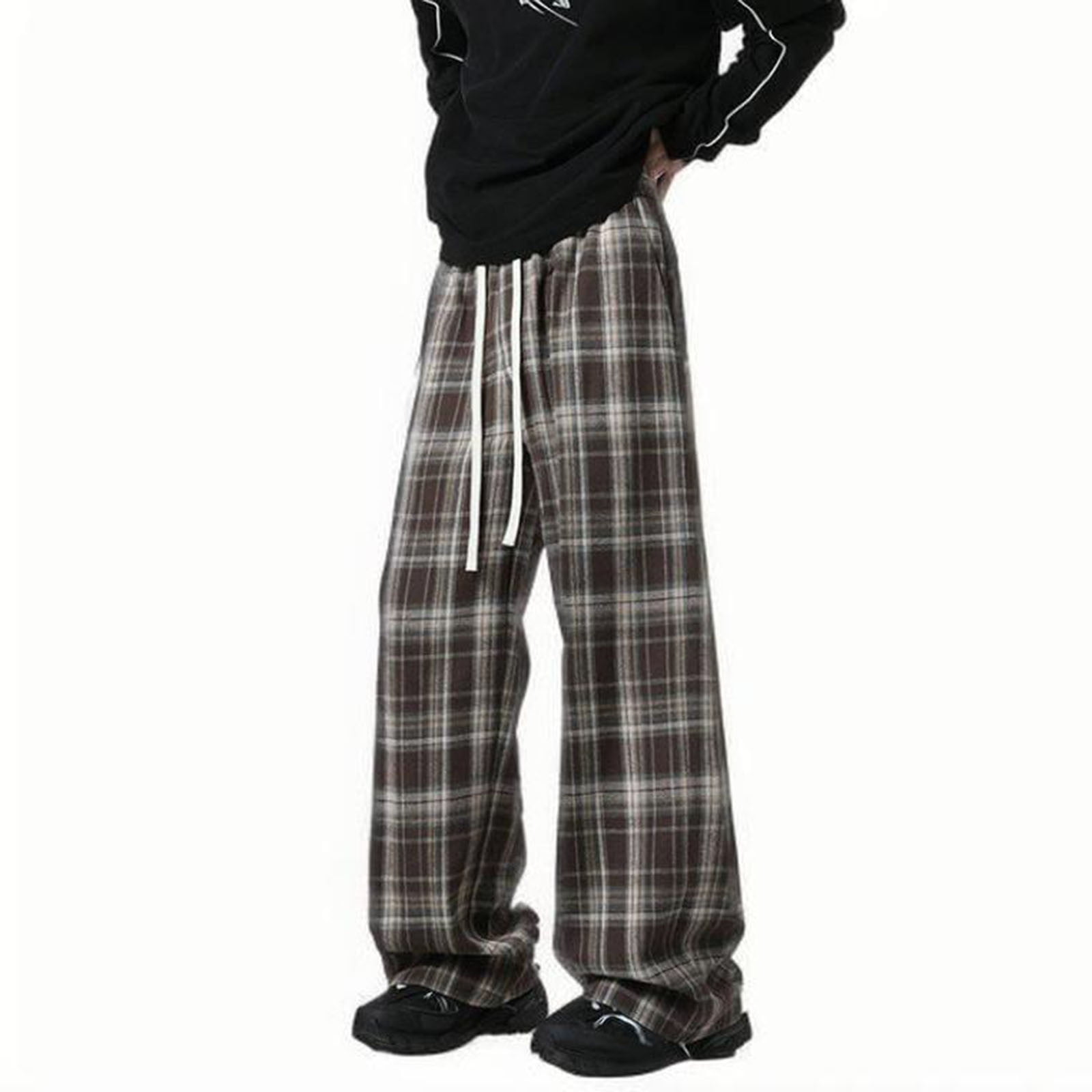 Coffee Pants for Man Summer Fall Loose Fit Lounge Medieval Plaid Flare ...