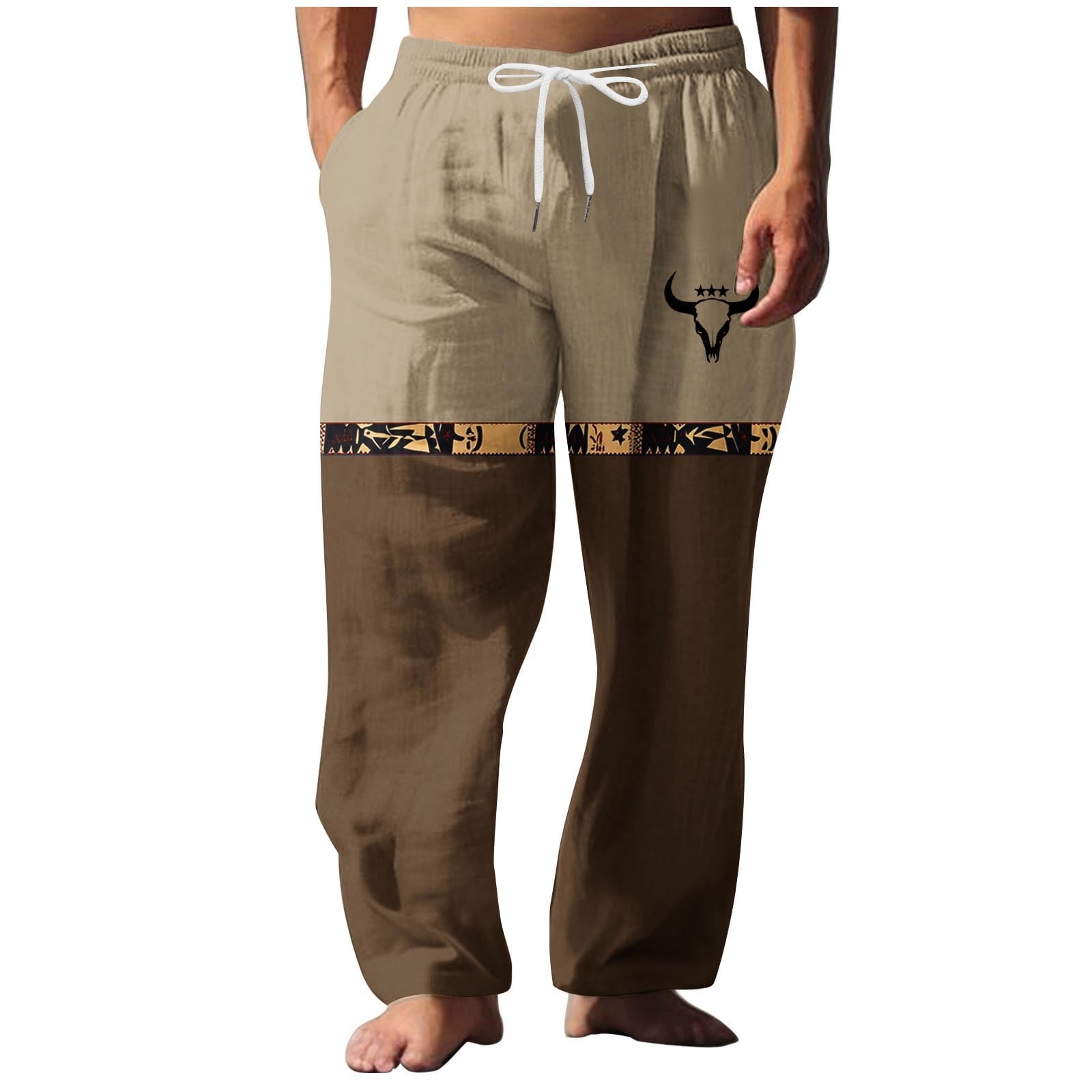 Coffee Pants for Mens Color Block Loose Fit Beach Brunch Victorian ...