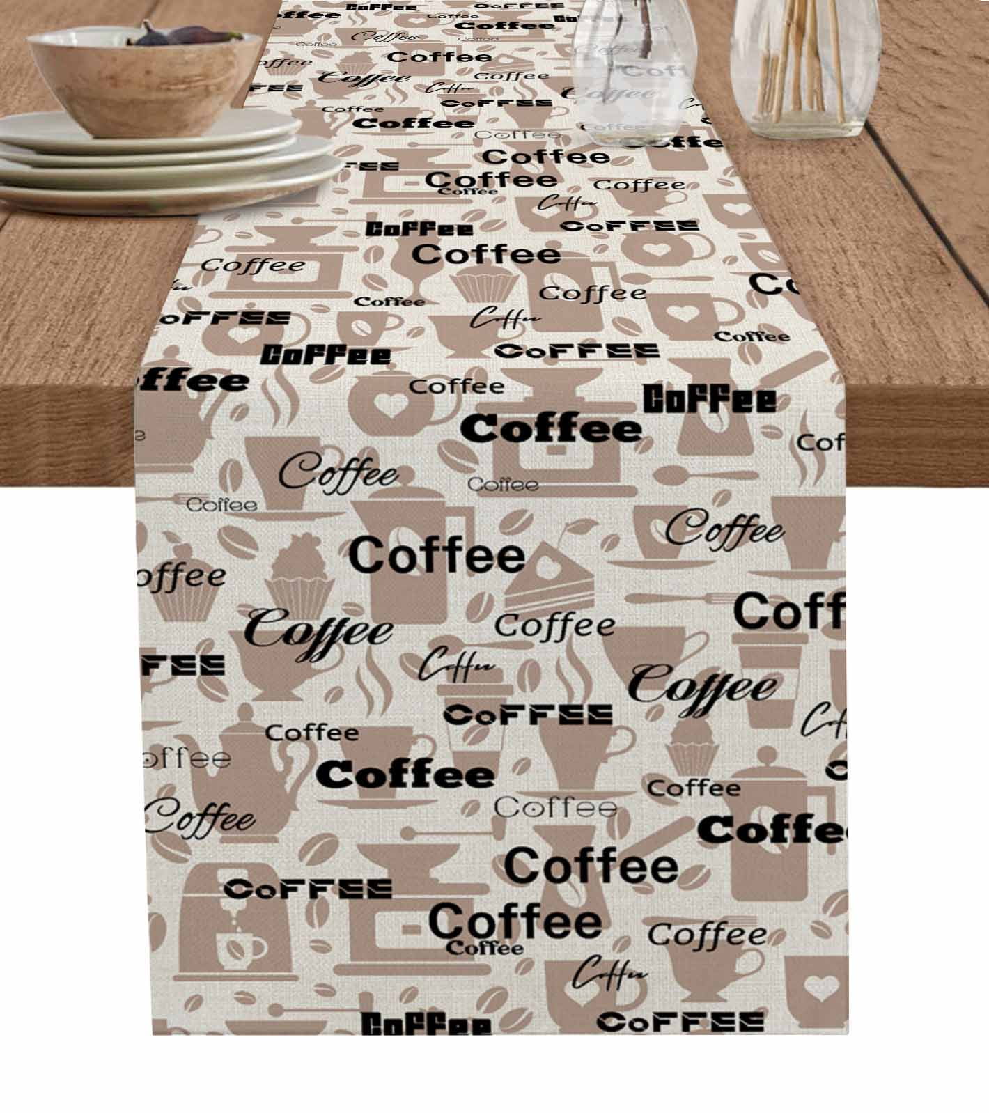 Coffee Pattern Coffee Beans Table Runner for Dining Table Kitchen r ...