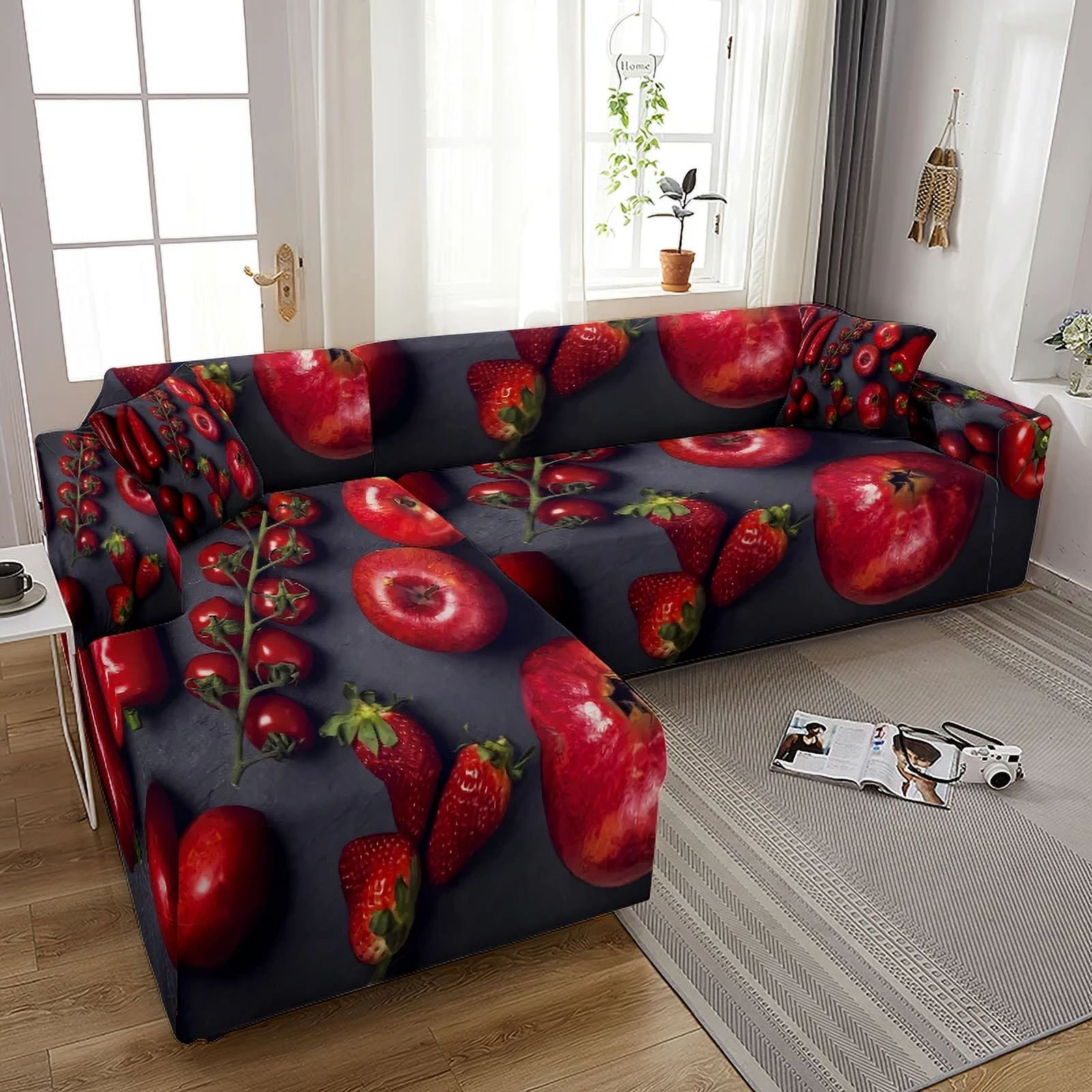 Coffee Pattern Sofa Cover ration Home Flower Fruit Big Sofas Home ...