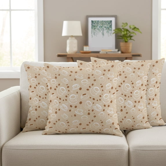 Coffee Pillow Covers Set of 4, Vintage White Lines Coffee Beans Cups ...