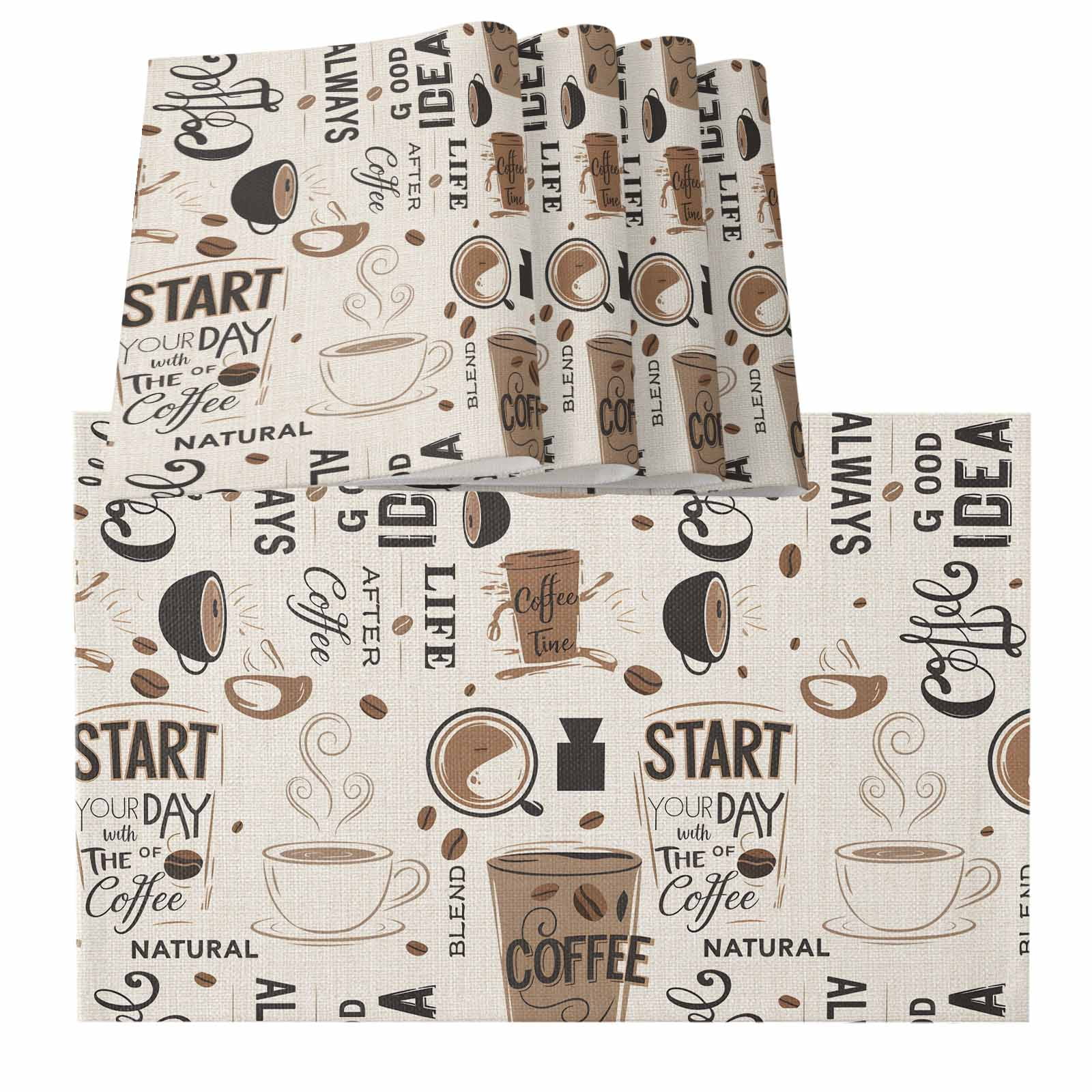 Coffee Placemats for Dinning Table Set of 4, Brown Beans Cup Dessert ...