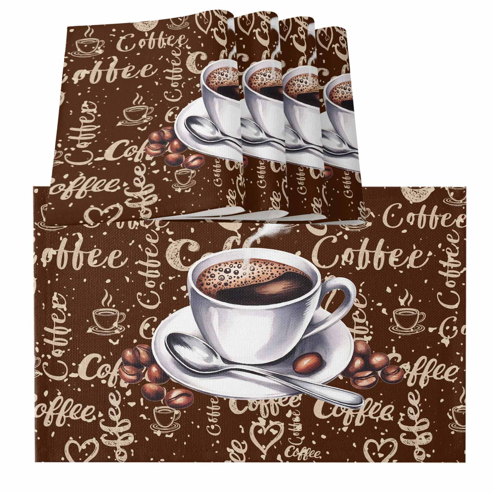 Coffee Placemats for Dinning Table Set of 4, Vintage Art Pastoral ...