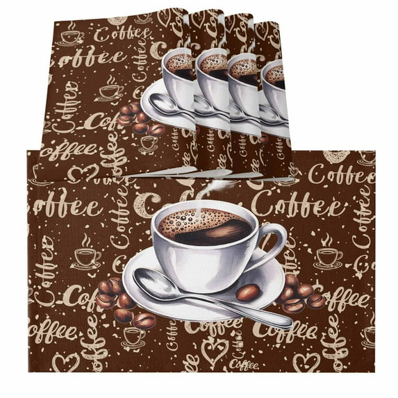 Coffee Placemats for Dinning Table Set of 4, Vintage Art Pastoral ...