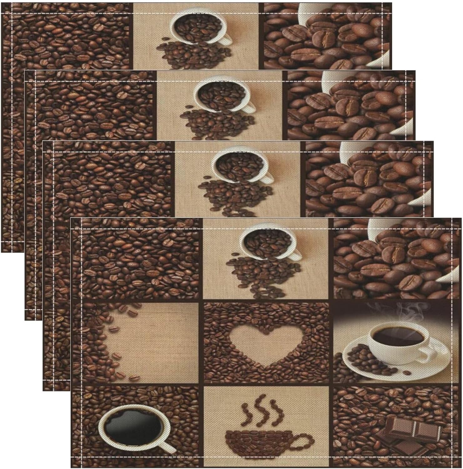 Coffee Placemats Set of 4, 18x12 Inch Vintage Farmhouse Brown Cafe ...