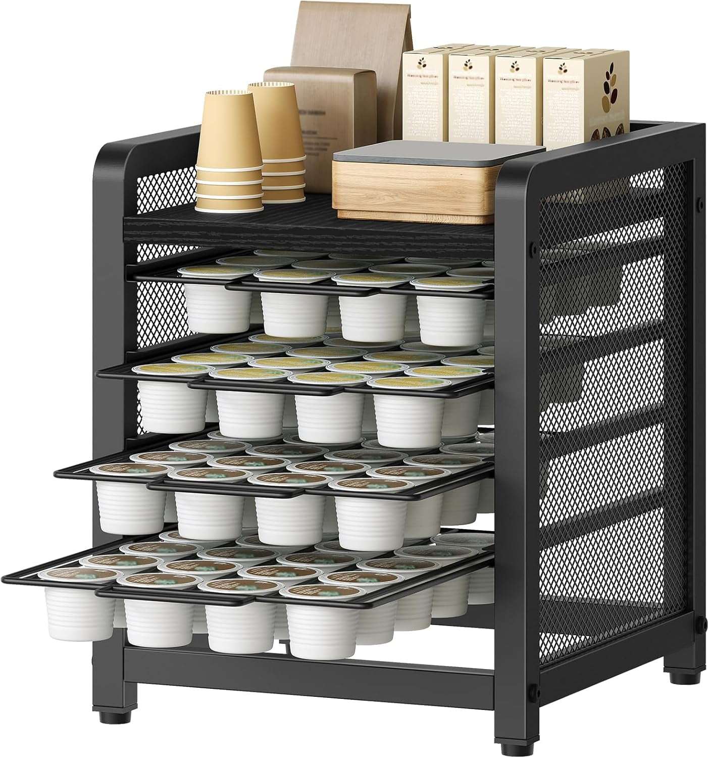 Coffee Pod Drawer Holder, 4-Tier Coffee Pod Organizer, 80 Pods Capacity ...