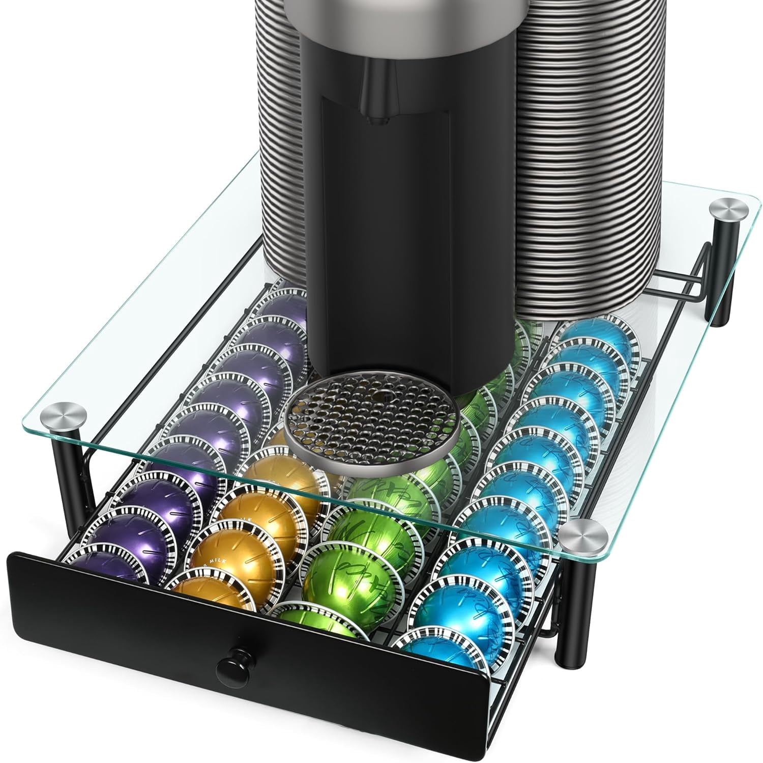 Coffee Pod Drawers, Tempered Glass Pod Holder Drawer Compatible with ...