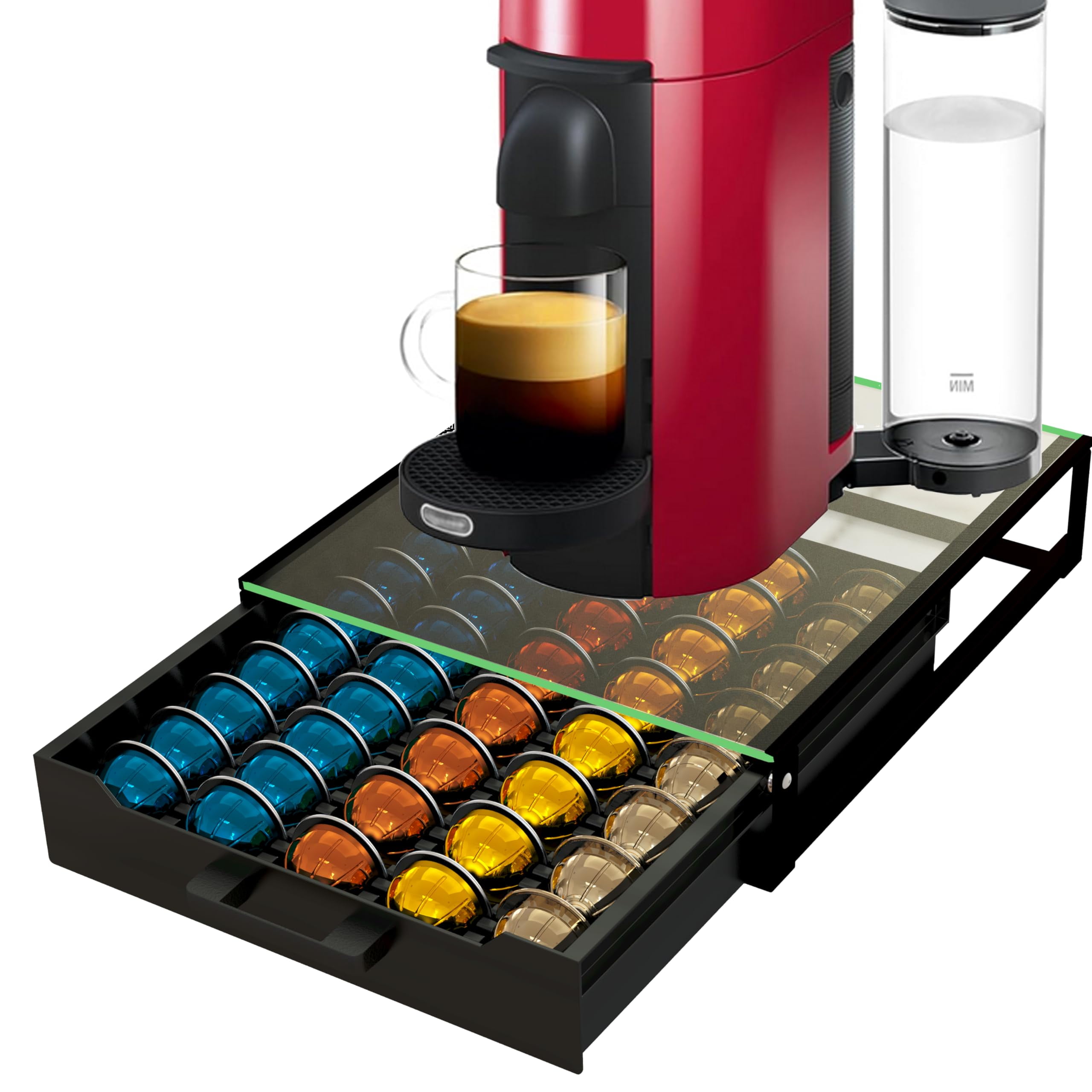 Coffee Pod Holder Drawer Organizer with Crystal Clear Tempered Glass ...