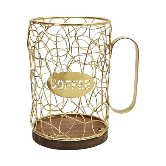 Coffee Pod Holder Wire Cage Wooden Base Basket Organizer for Kitchen ...
