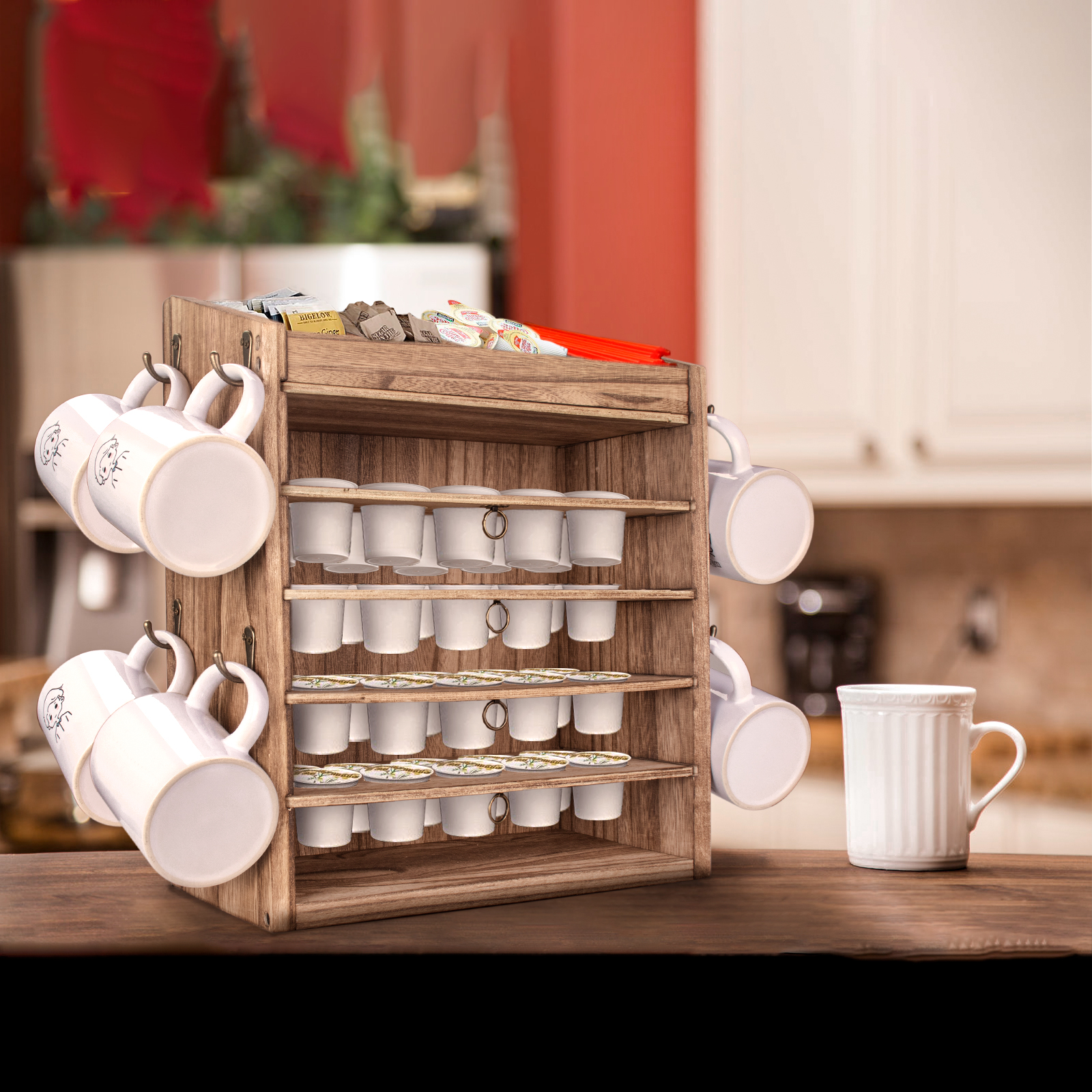 MINCORD Kitchen Essentials Wooden Coffee Station Organizer, Countertop ...