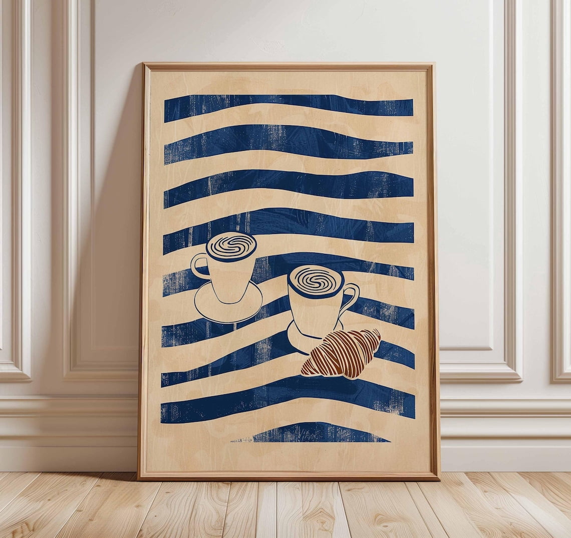 Coffee Poster Croissant Wall Art Modern Abstract Kitchen Cafe Decor ...