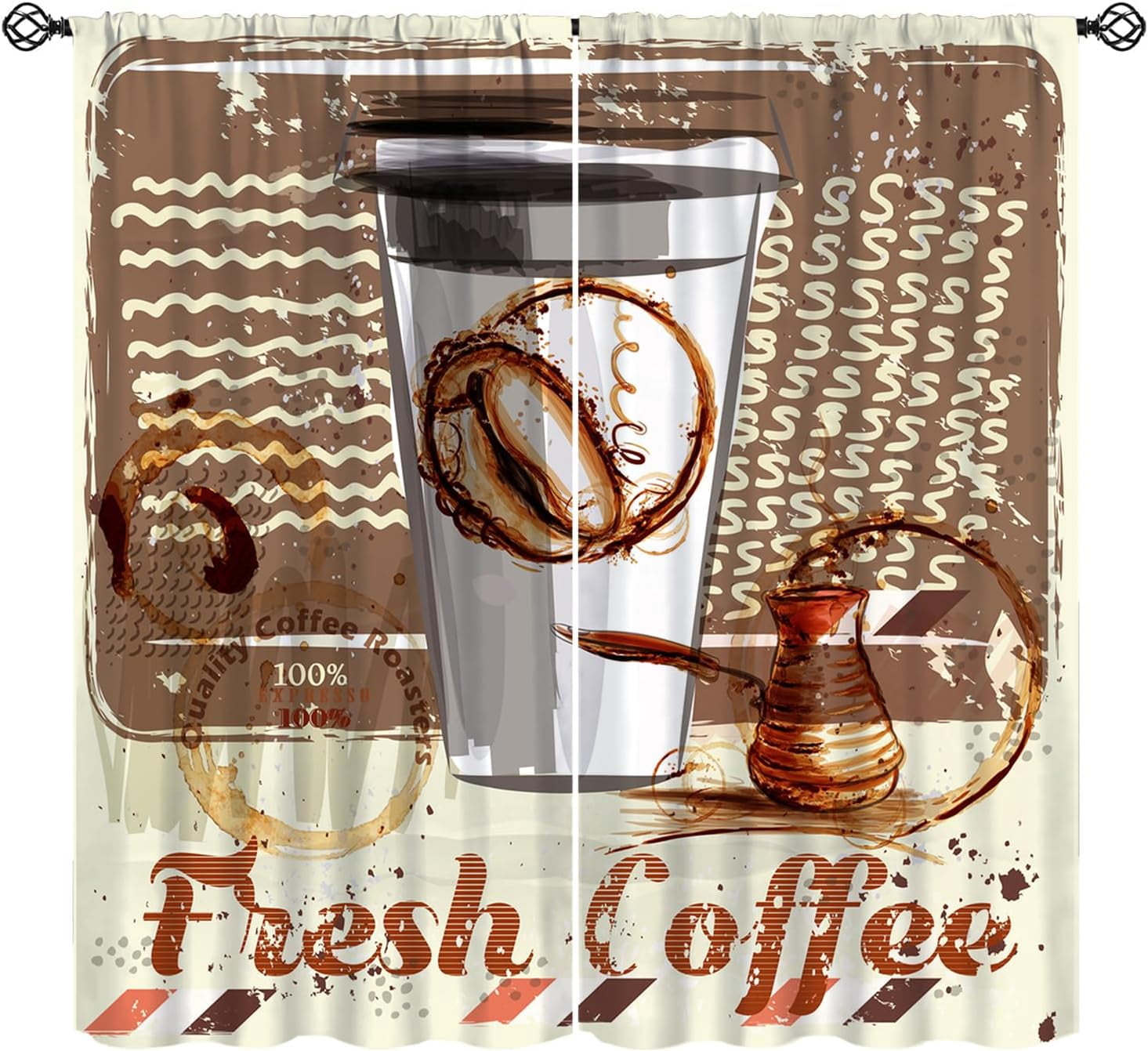 Coffee Poster Curtains, Coffee Cup Grunge Retro Background Pattern ...