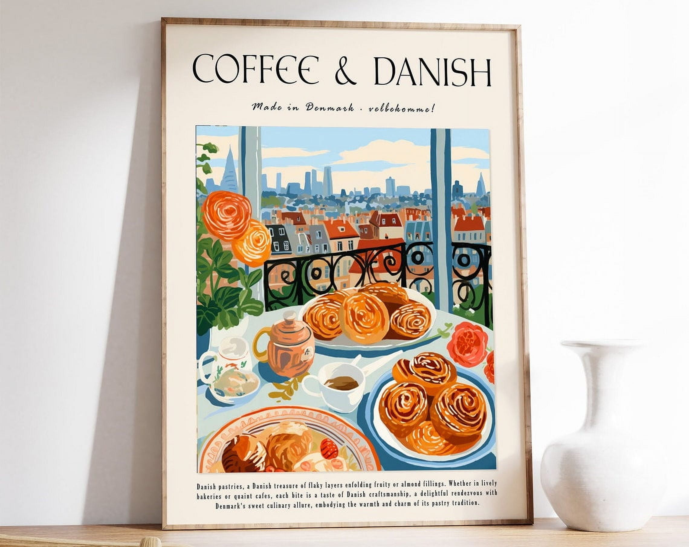Coffee Poster, Danish Pastry Food Poster, Dessert Print, Cooking Poster ...