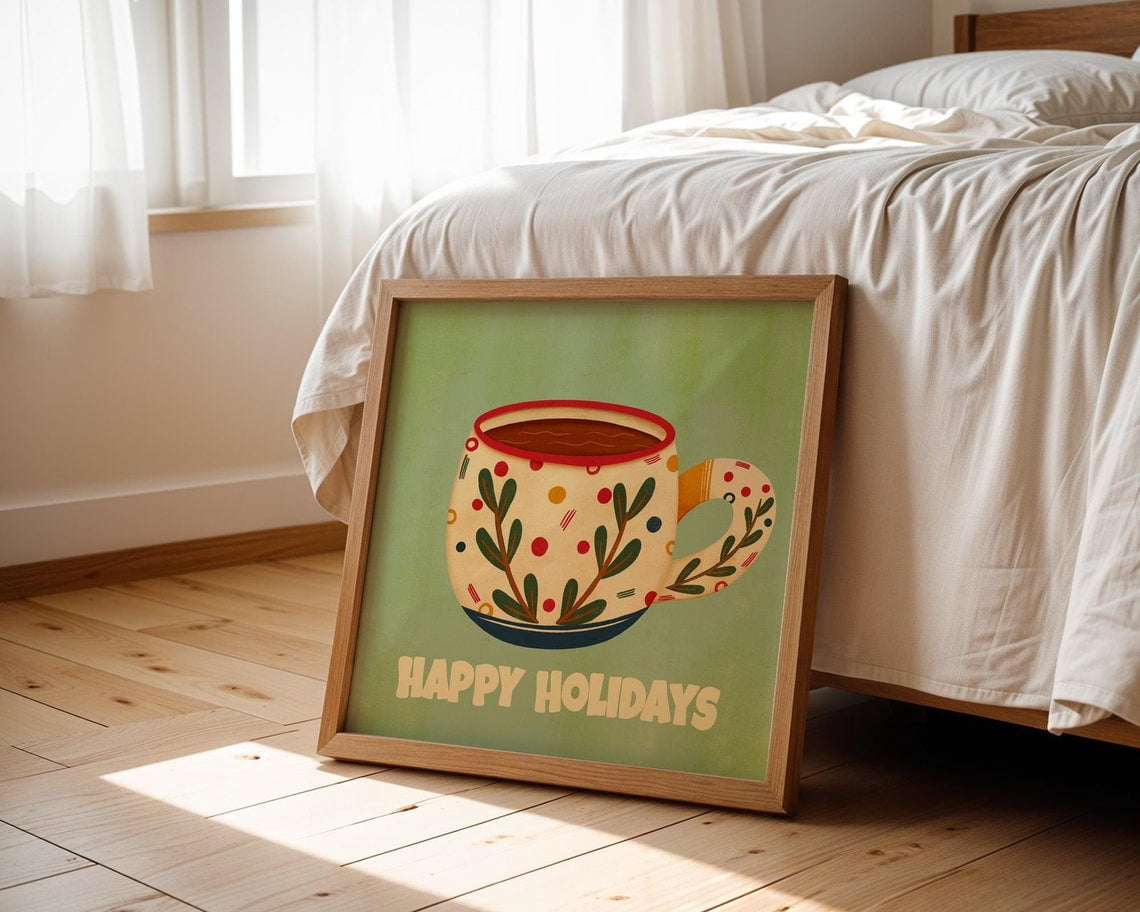 Coffee Poster Happy S Decor Morning Kitchen Wall Art Festive Mug ...