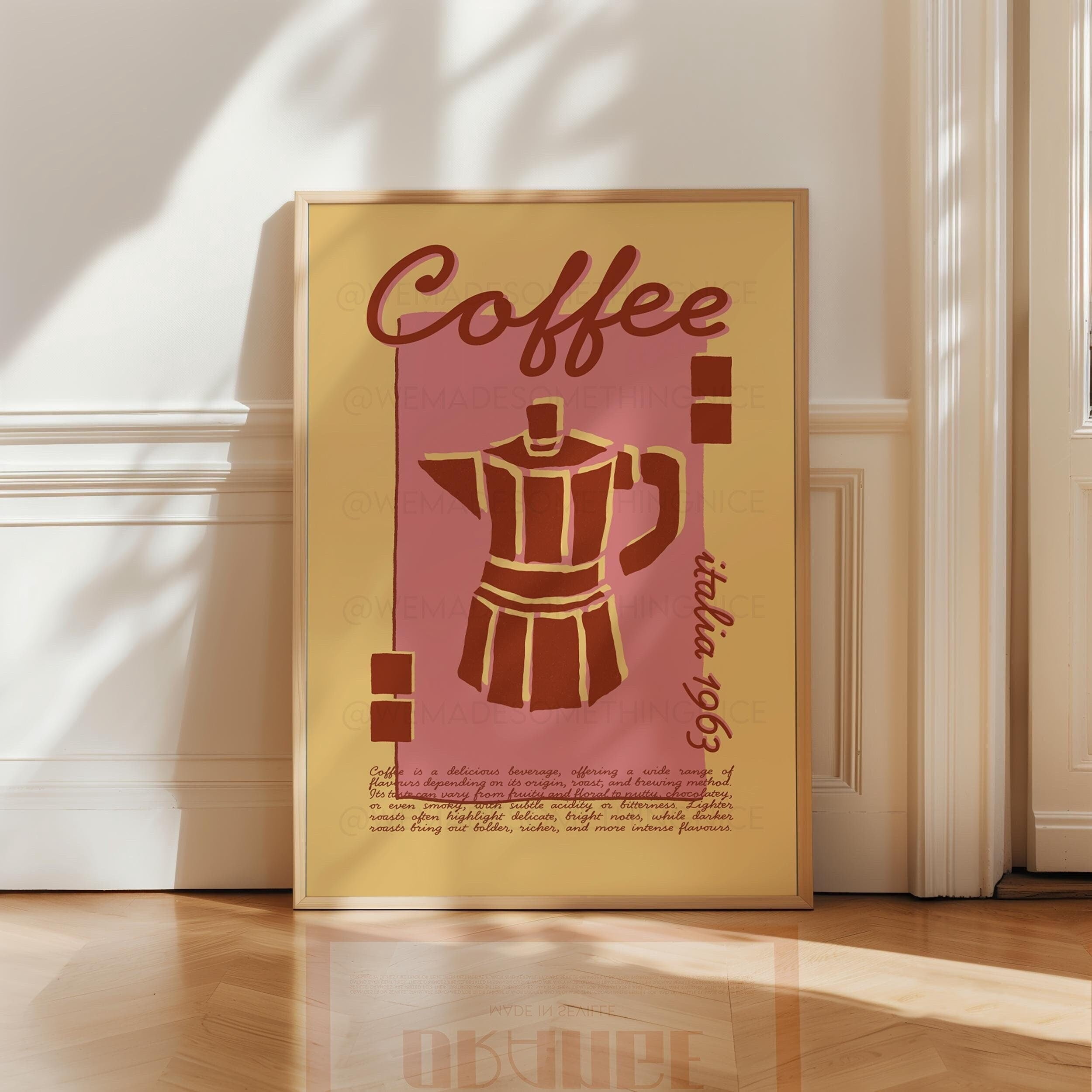 Coffee Poster Kitchen Art Kitchen Poster Kitchen Print Moka Pot Modern ...