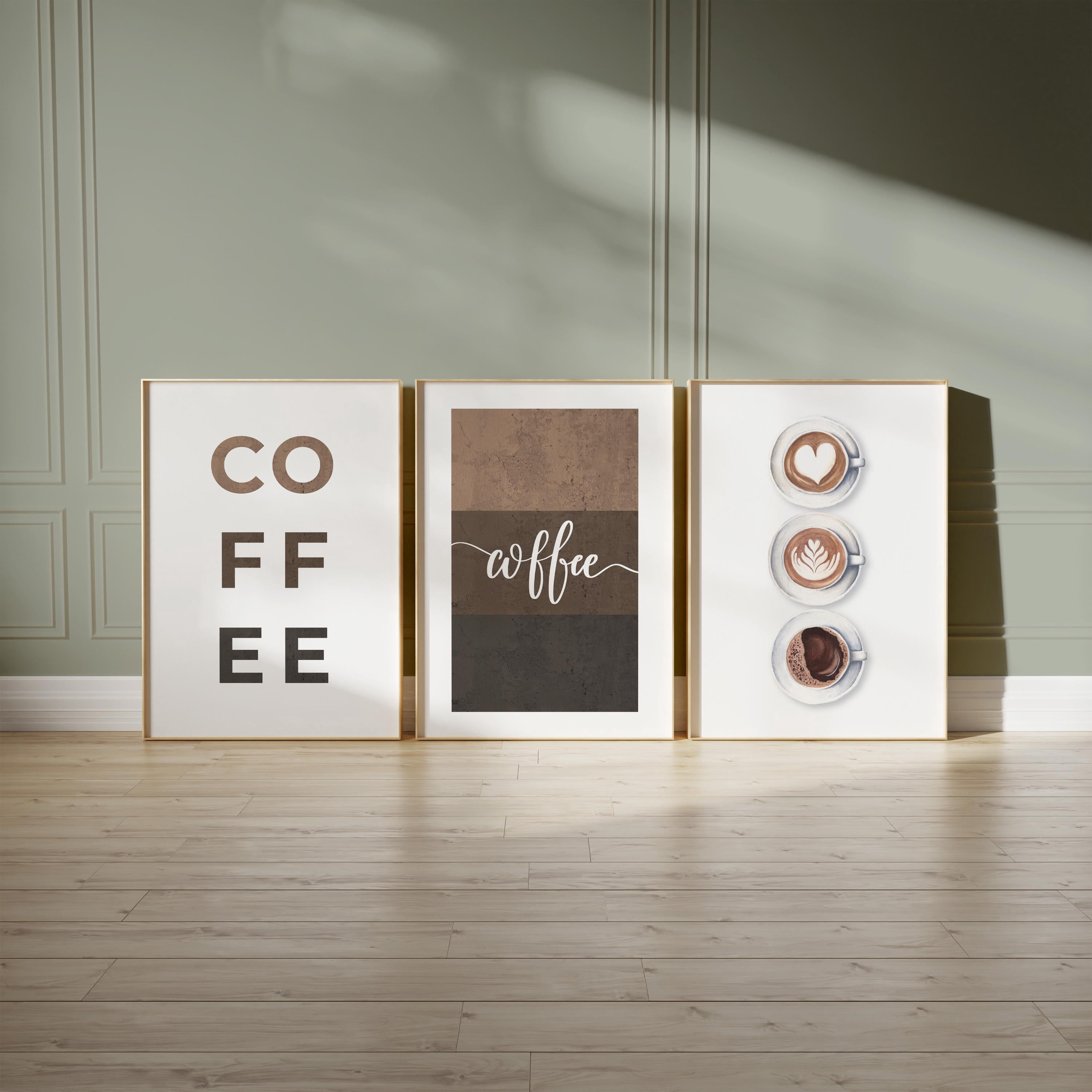 Coffee Poster Trio Modern Kitchen Wall Art Latte Art Decor Neutral ...