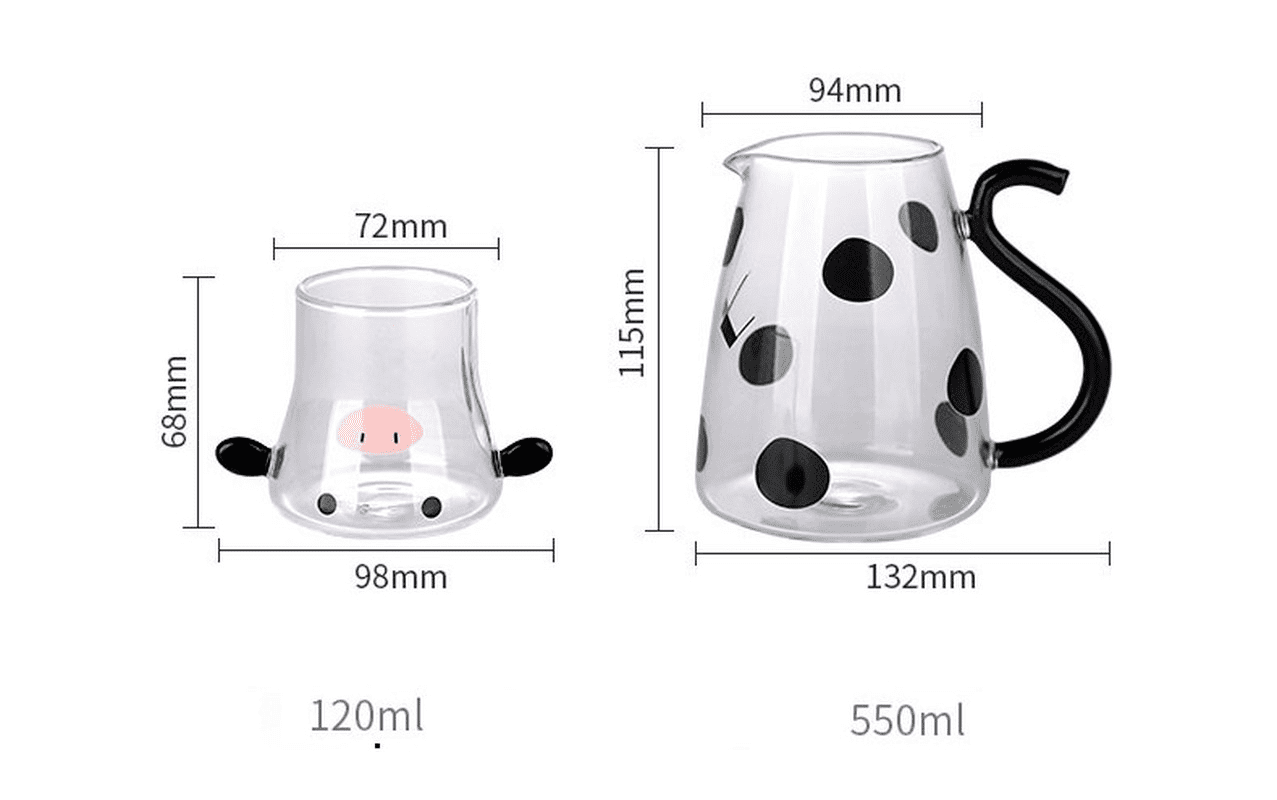 Coffee Pot Cup Set 550ml Glass Jug Creative Cute Cow Cold Water Bottle Modern Fashion Flower ...