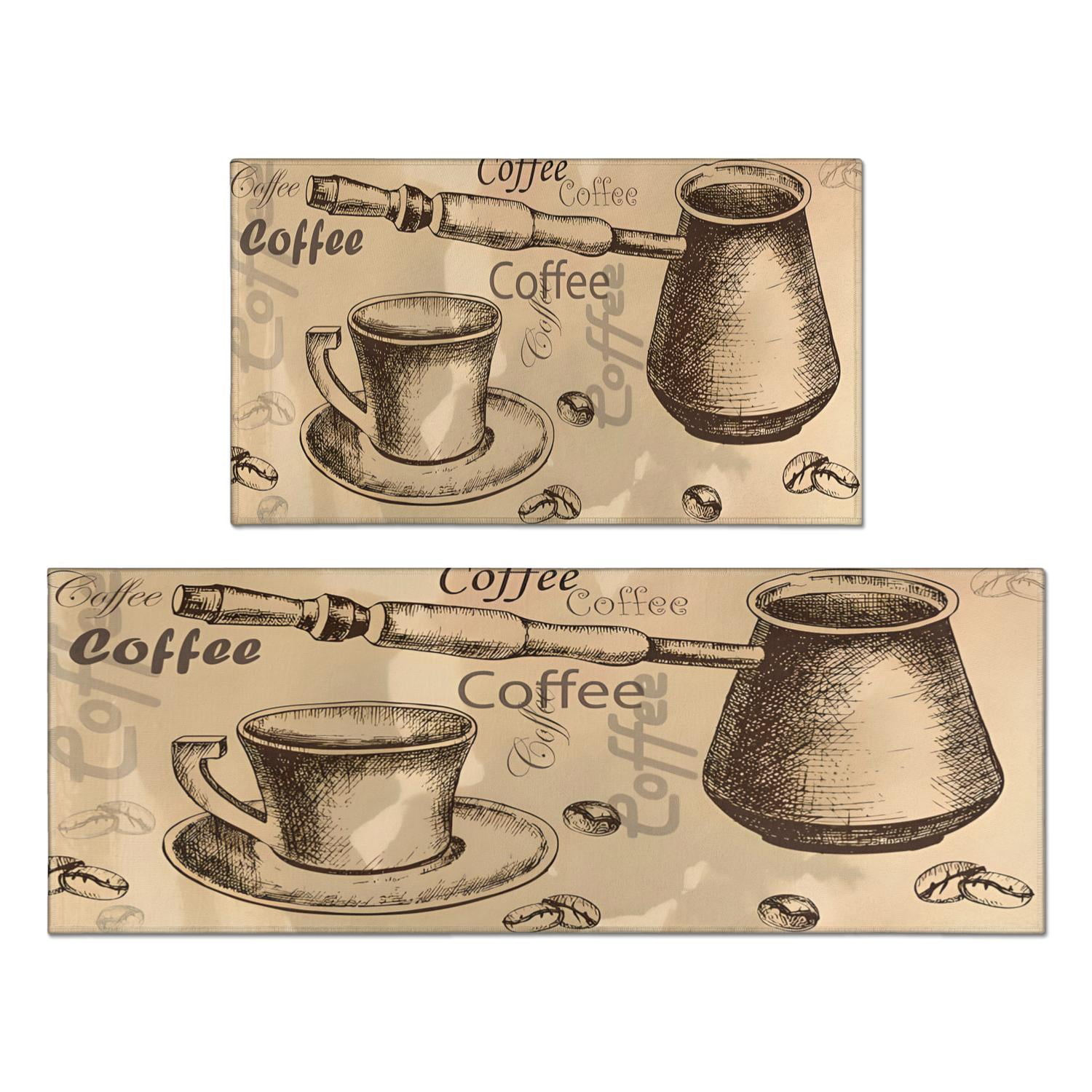 Coffee Pot Vintage Pattern Kitchen Rugs and Mats Set Of 2,Kitchen Rugs ...
