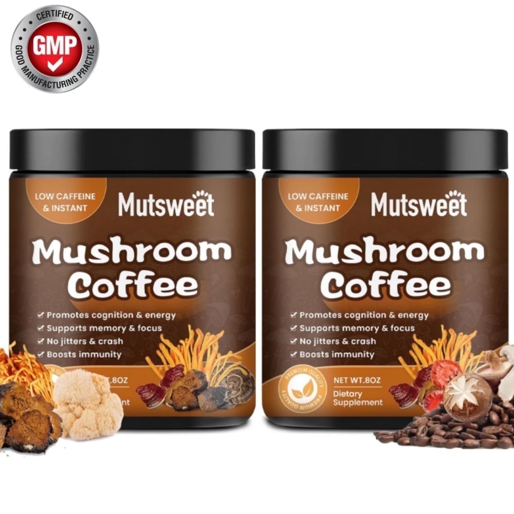 Mutsweet Coffee Powder, Mushroom Powder Blend, Lions Mane for Immune Support, 16 oz Box ...