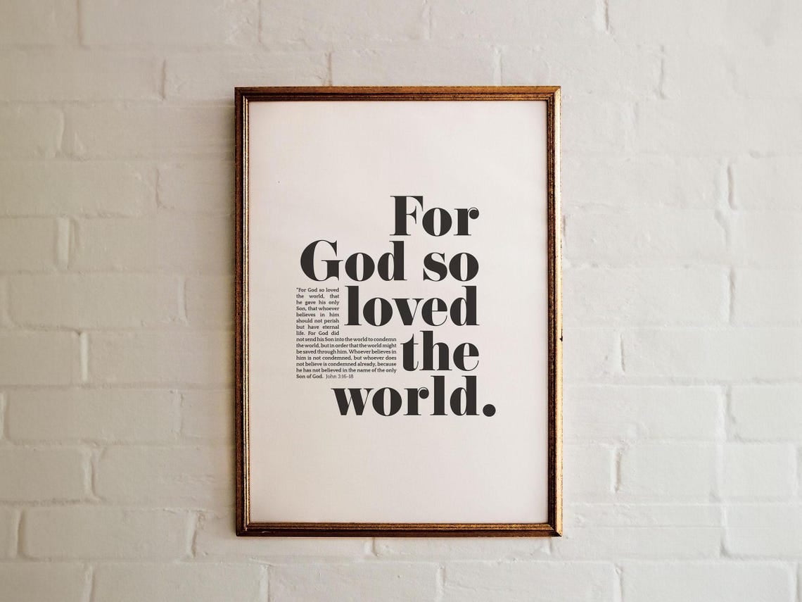 John 3 16 Wall Art For God So Loved The World Poster Bible Verse Print ...