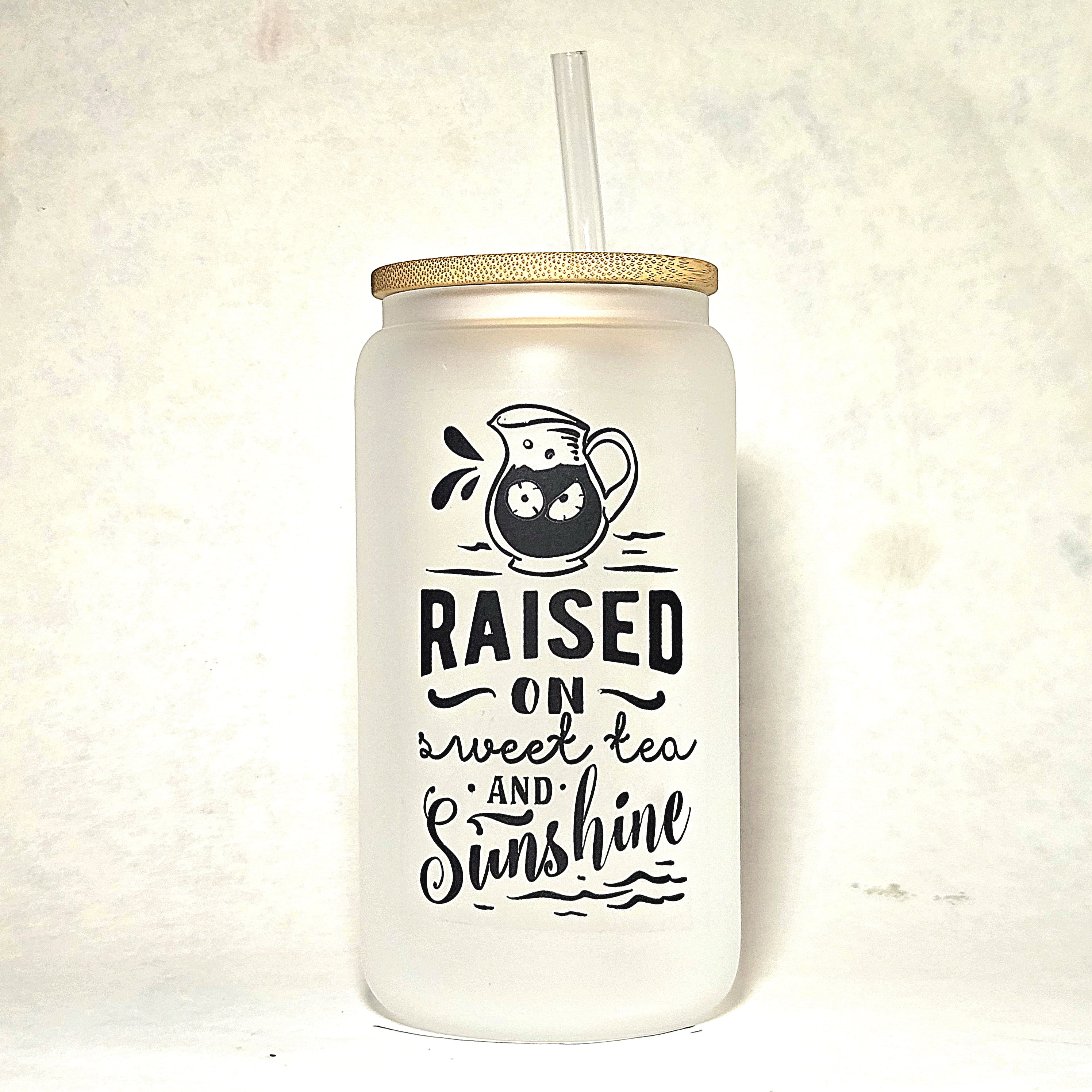 Coffee Quips Crafted Raised on Iced Tea and Sunshine Glass Can Tumbler ...