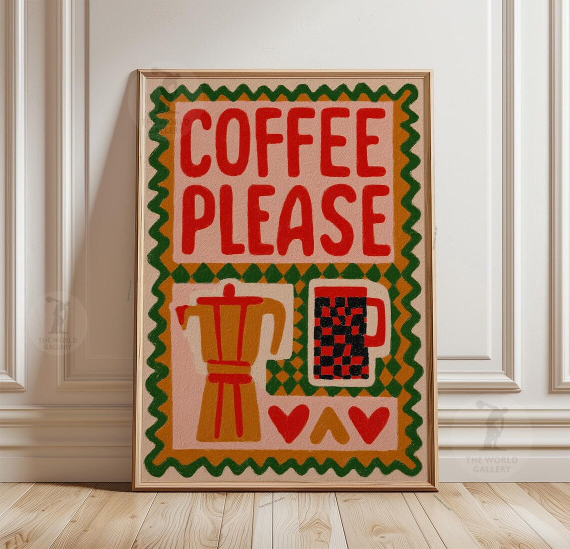 Coffee Quote Poster Retro Kitchen Typography Art Red Green Cafe Art ...