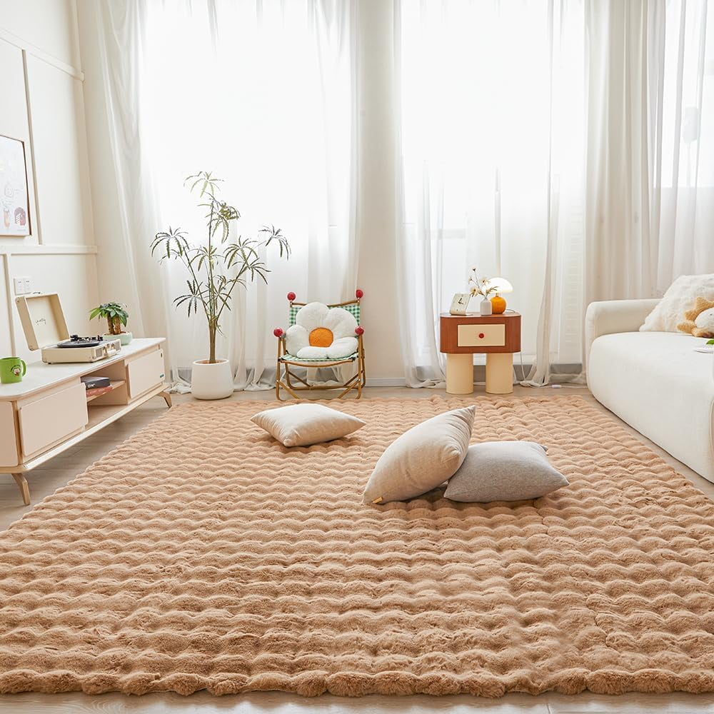 Coffee Rabbit Plush Area Rug for Bedroom Living Room Sofa, 6'X9' Faux ...