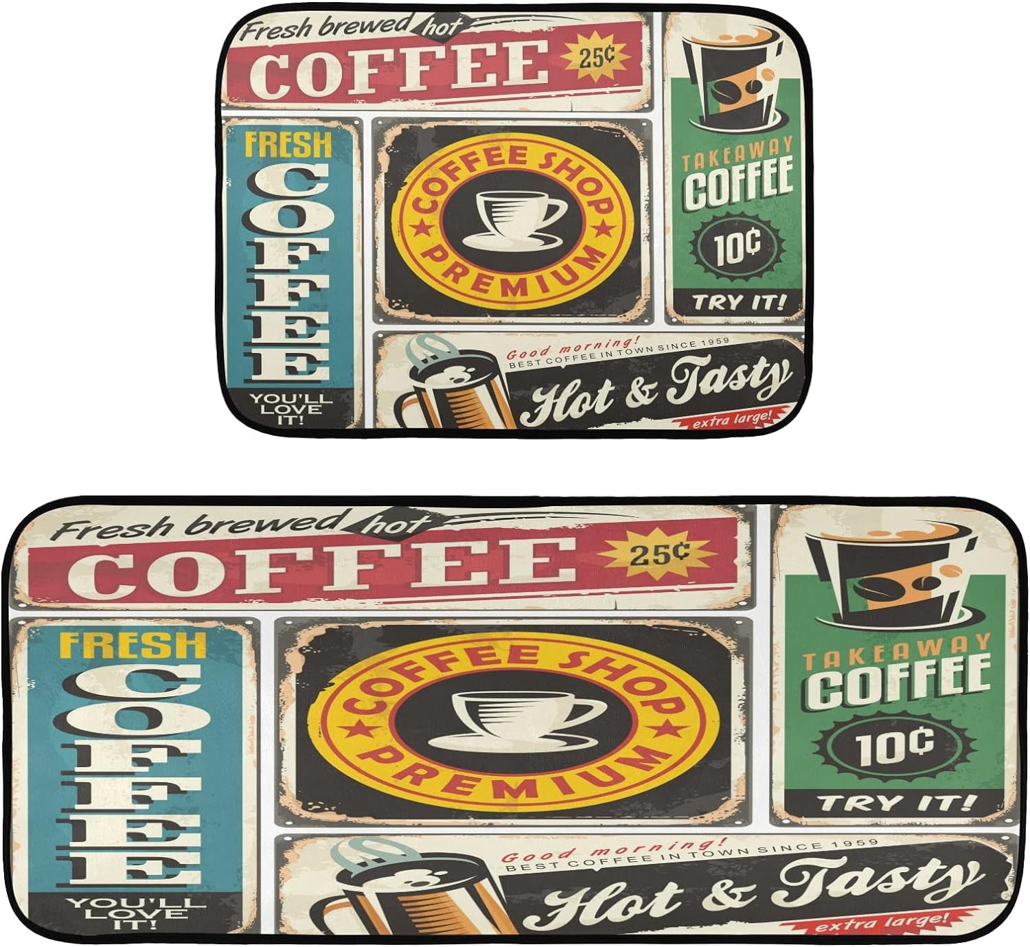 Coffee Retro Cafe Design Kitchen Mats Farmhouse Kitchen Rugs Runner ...