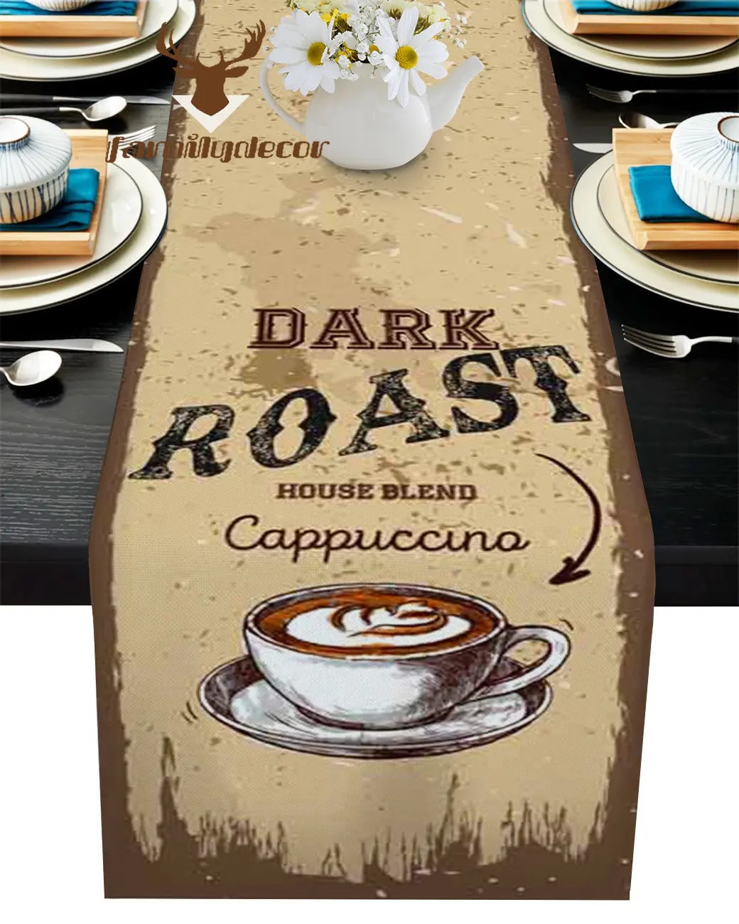 Coffee Retro Style Cappuccino Table Runner Home Wedding Table Flag Mat ...