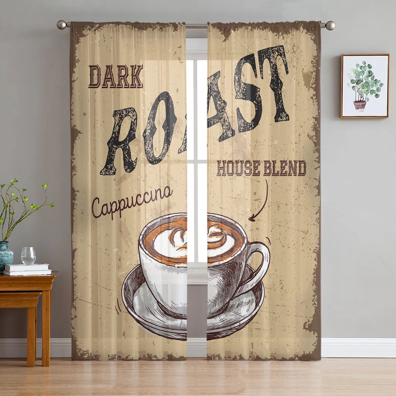 Coffee Retro Style Cappuccino Tulle Voile Curtains For Bedroom Window ...