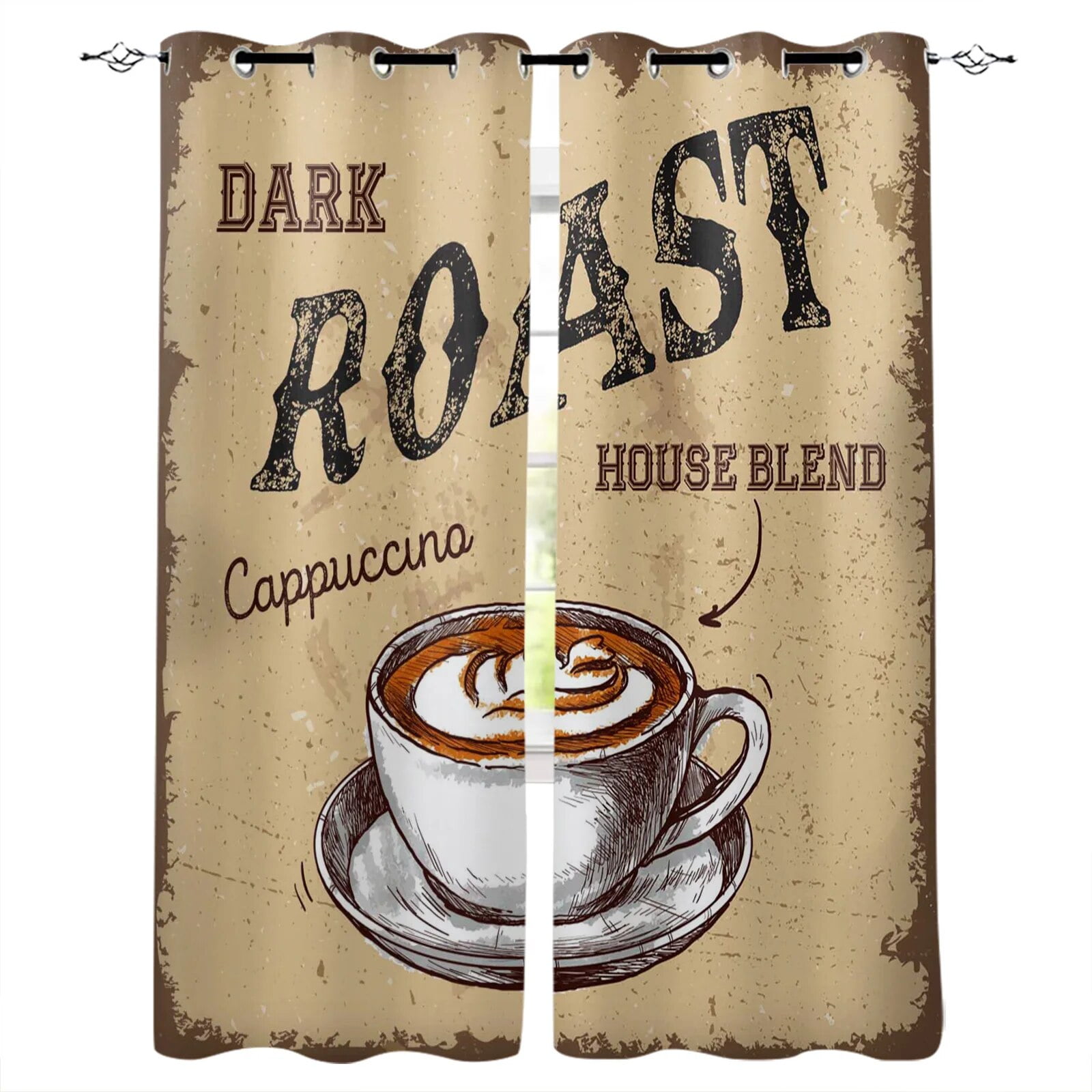 Coffee Retro Style Curtains For Bedroom Living Room Modern Kitchen ...