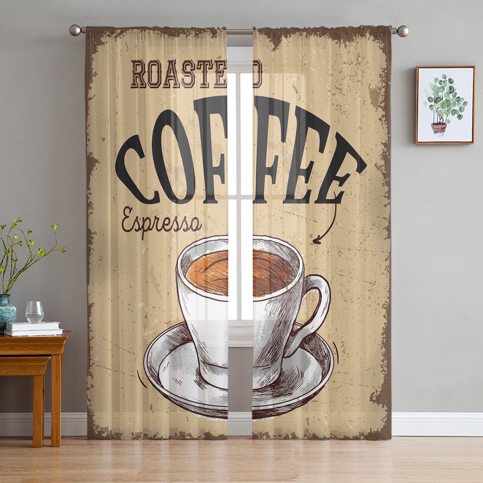 Coffee Retro Style Sheer Curtains for Living Room ration Window ...