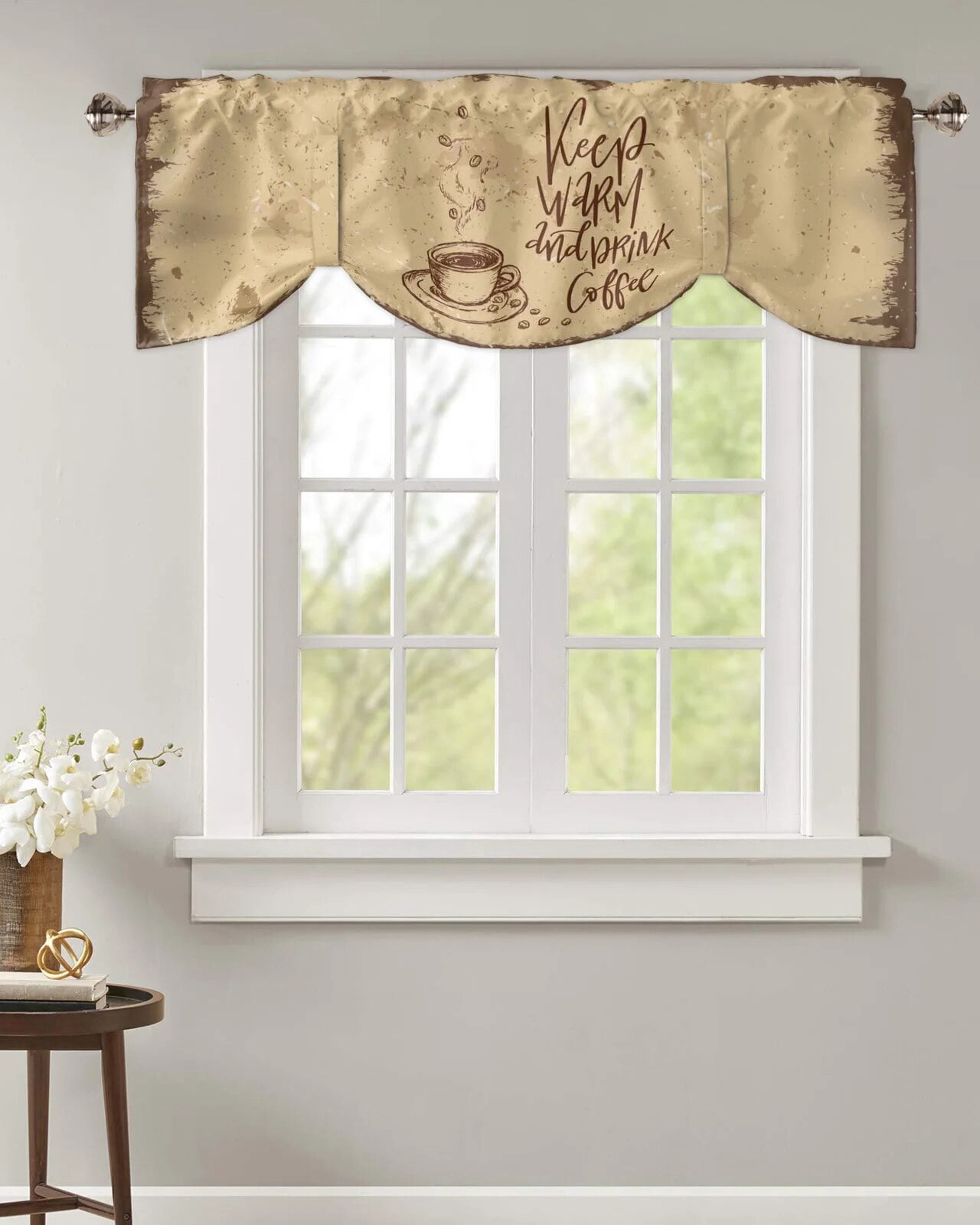 Coffee Retro Style Window Valance Curtain Kitchen Cafe Short Curtains ...