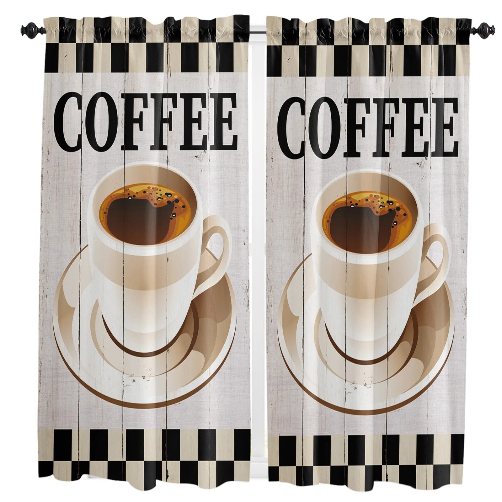 Coffee Retro Wood Grain Lattice Curtain Home ration Living Room Short ...