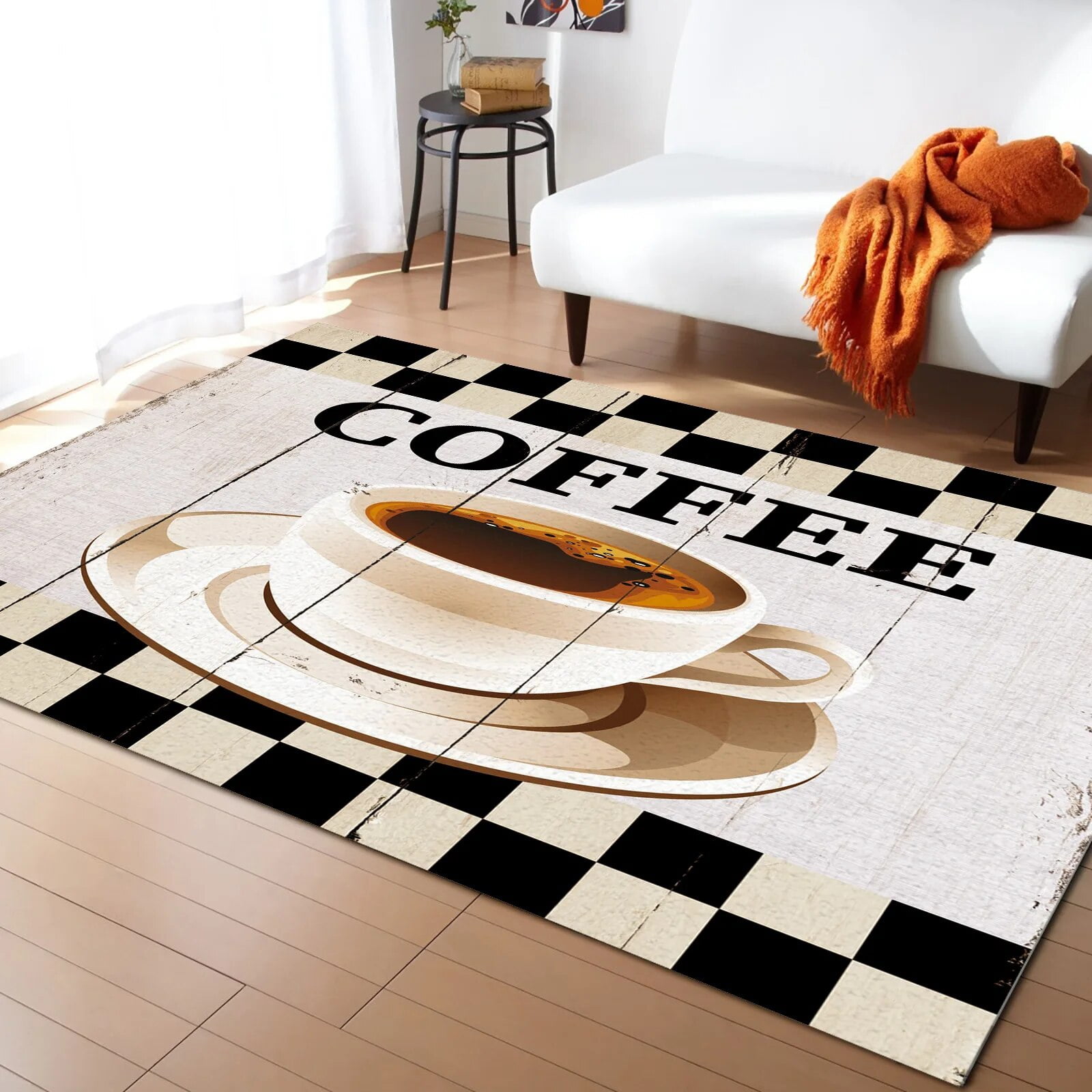 Coffee Retro Wood Grain Lattice Rugs And Carpets For Home Living Room ...