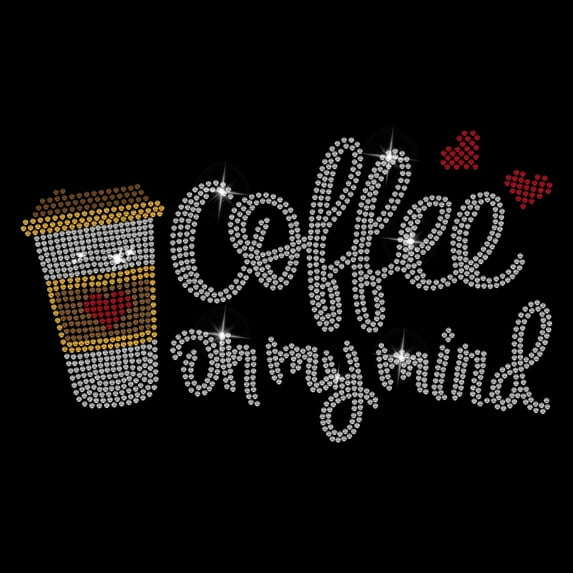 Coffee Rhinestone Iron on Hotfix Transfer Coffee Cup Love Heart Pattern ...