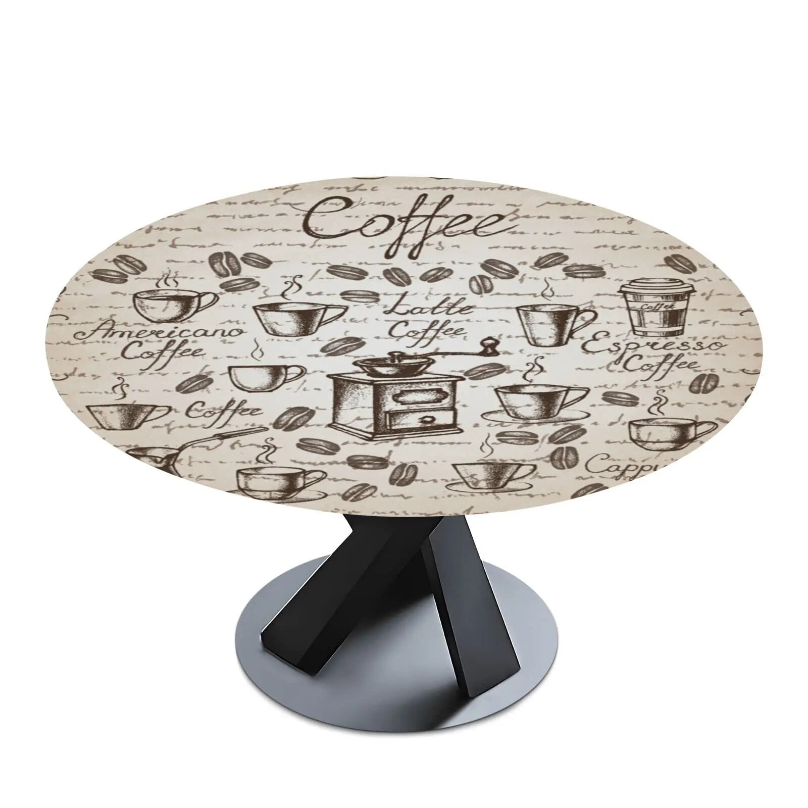 Coffee Round Fitted Tablecloth with Elastic Edge Waterproof Table Cover ...