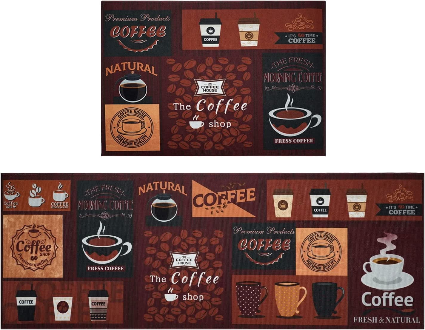 Coffee Rugs for Kitchen - Kitchen Mat Set of 2, Red Kitchen Rugs ...