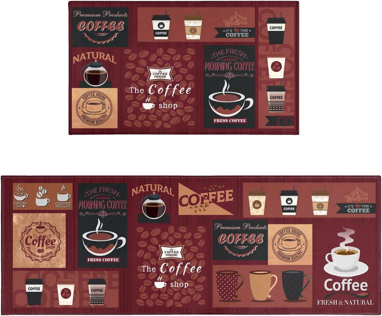 Coffee Rugs for Kitchen - Kitchen Mat Set of 2, Red Kitchen Rugs ...